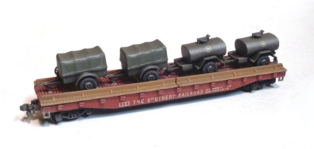 HO Scale Professionally Weathered Military Flat Car With Load Including ...