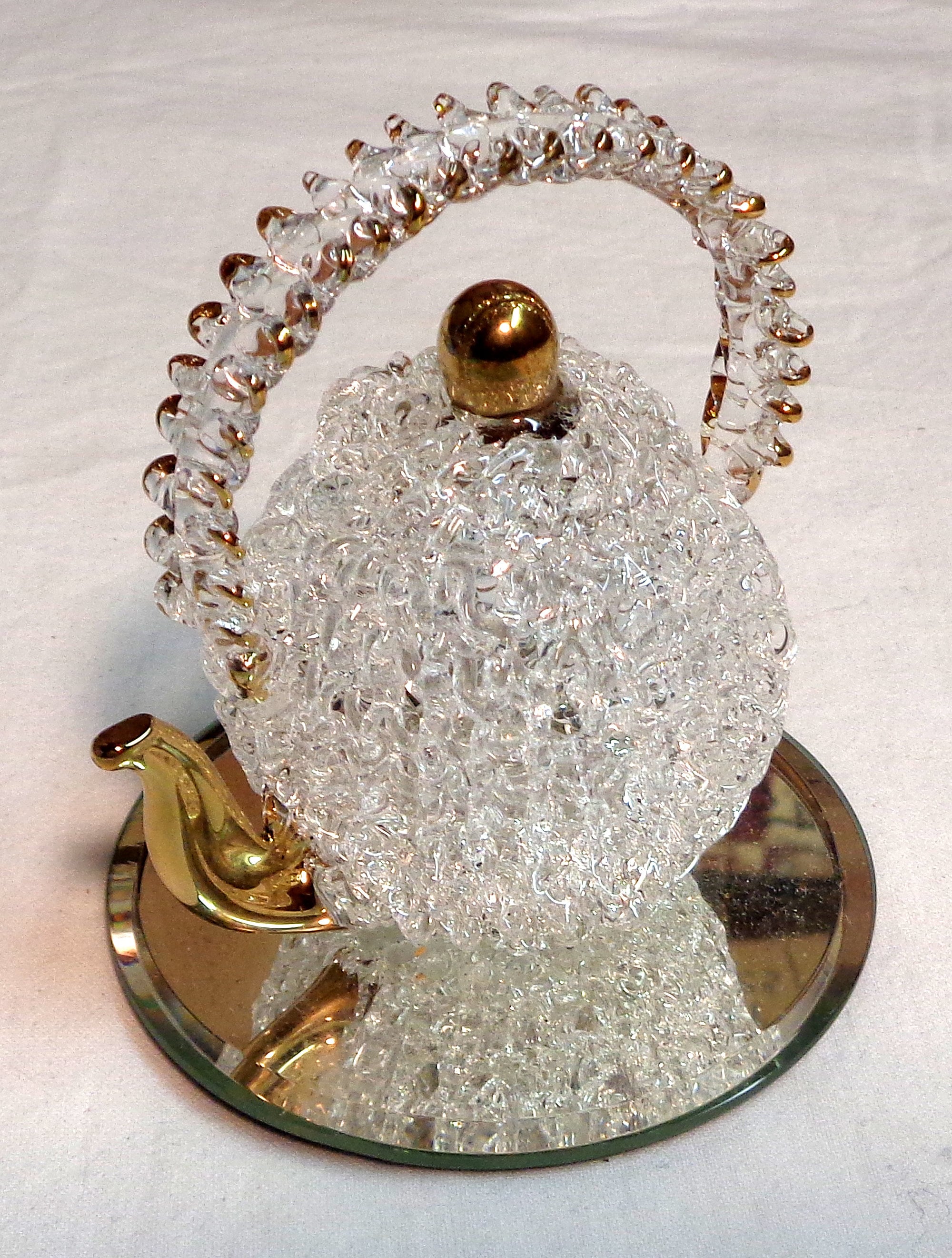 Hand Blown-made Glass Teapot 24kt Gold Trim Decorative Glass Mounted to ...