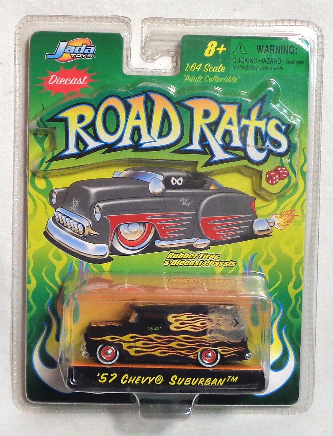 Jada 1:64 ROAD RATS - 1957 Chevy Suburban - Satin Black With Flames ...