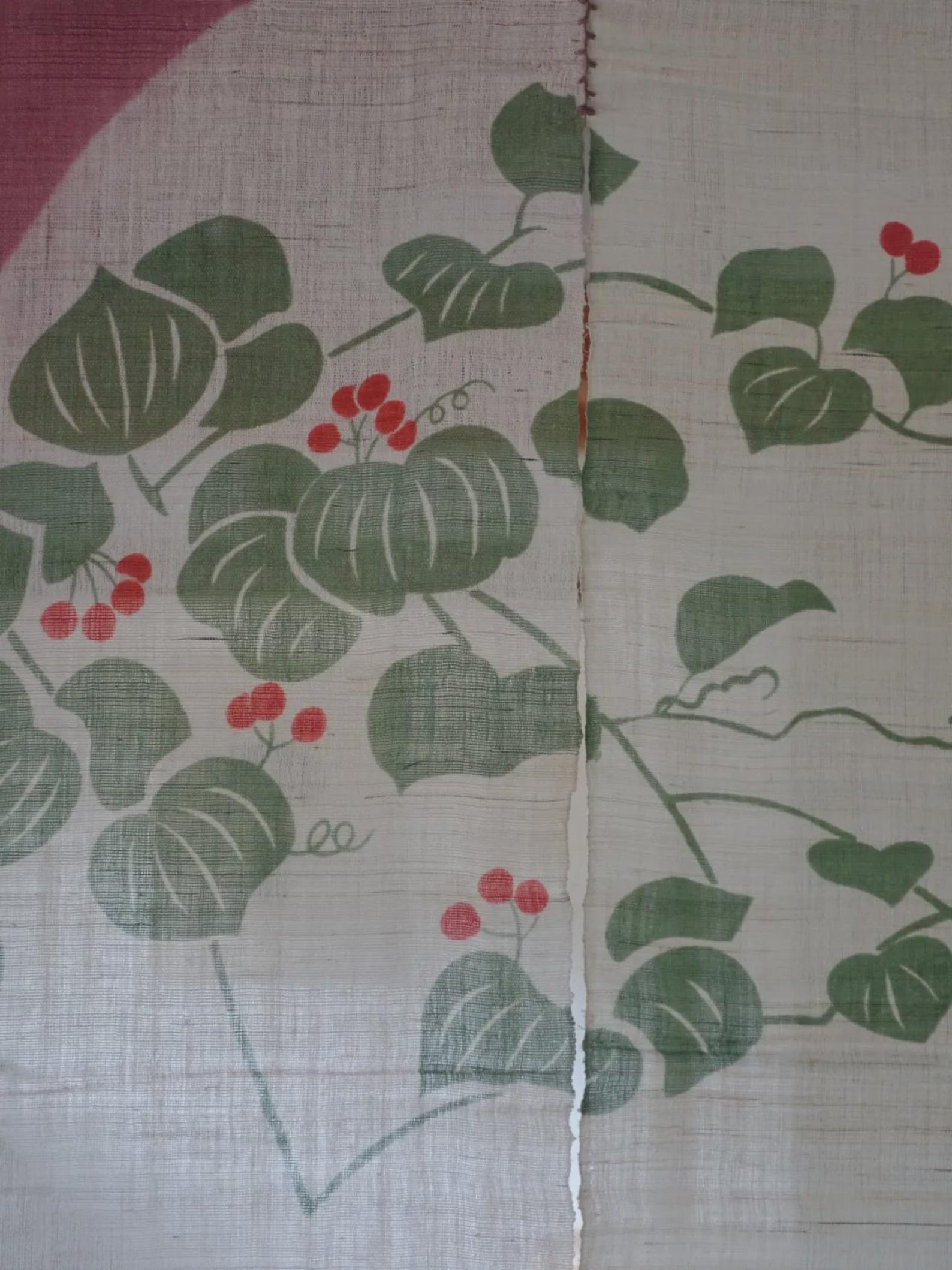 Japanese-style Art Noren Curtains, Handcrafted Pink Floral Pattern Room ...