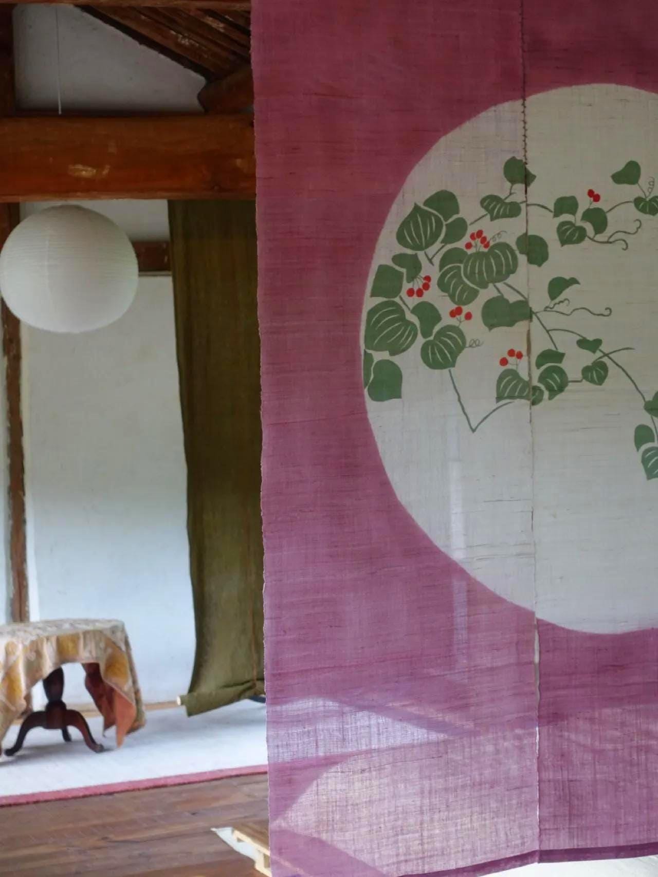 Japanese-style Art Noren Curtains, Handcrafted Pink Floral Pattern Room ...