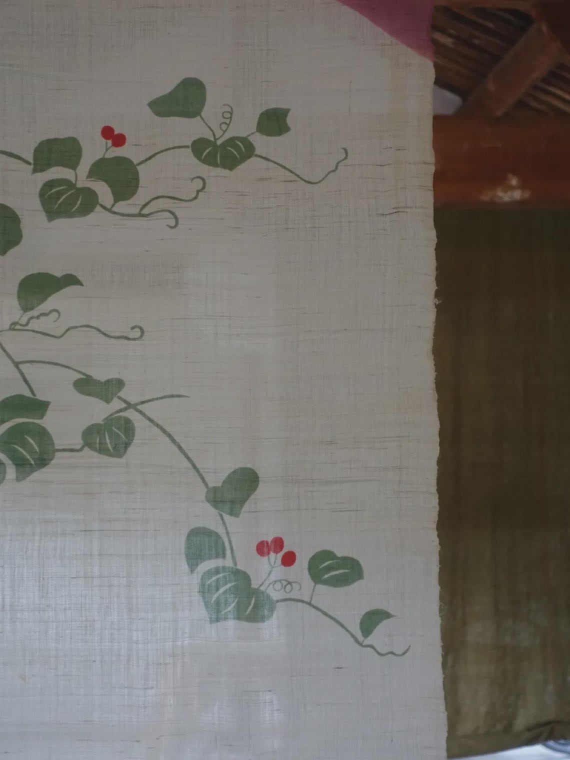 Japanese-style Art Noren Curtains, Handcrafted Pink Floral Pattern Room ...