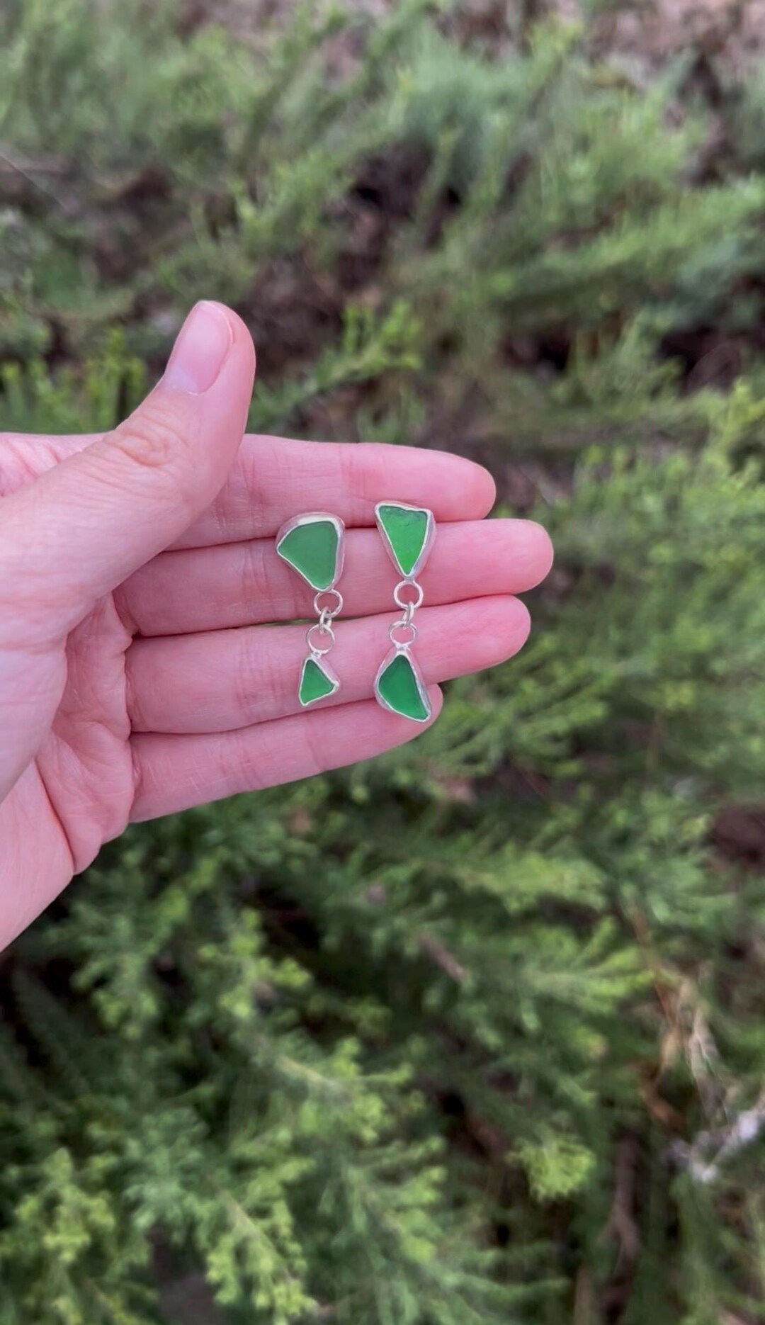 Green Sea Glass Sterling Silver Dangly Earrings - Handmade Dangling ...