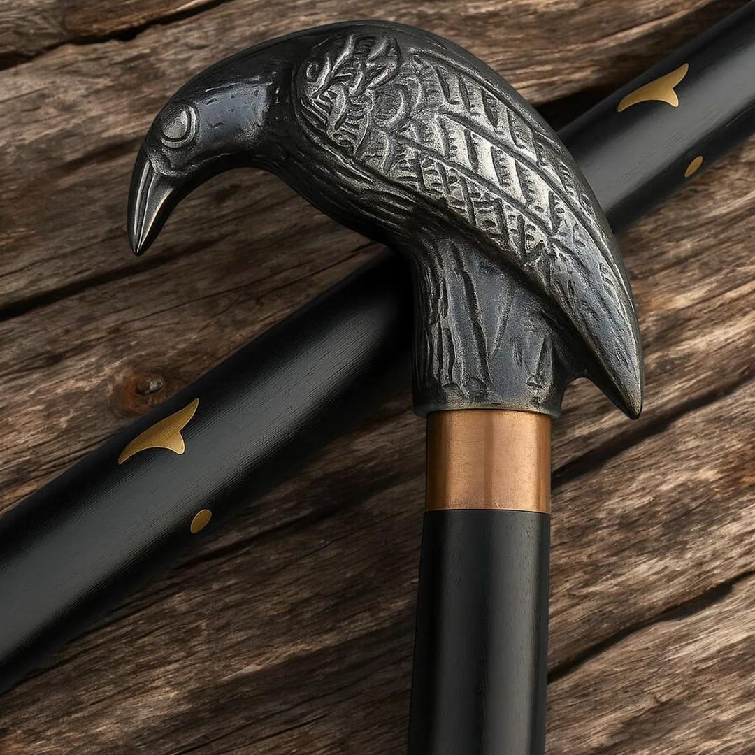 Antique Look Brass Handcrafted Raven Head Walking Cane - Gothic Black ...