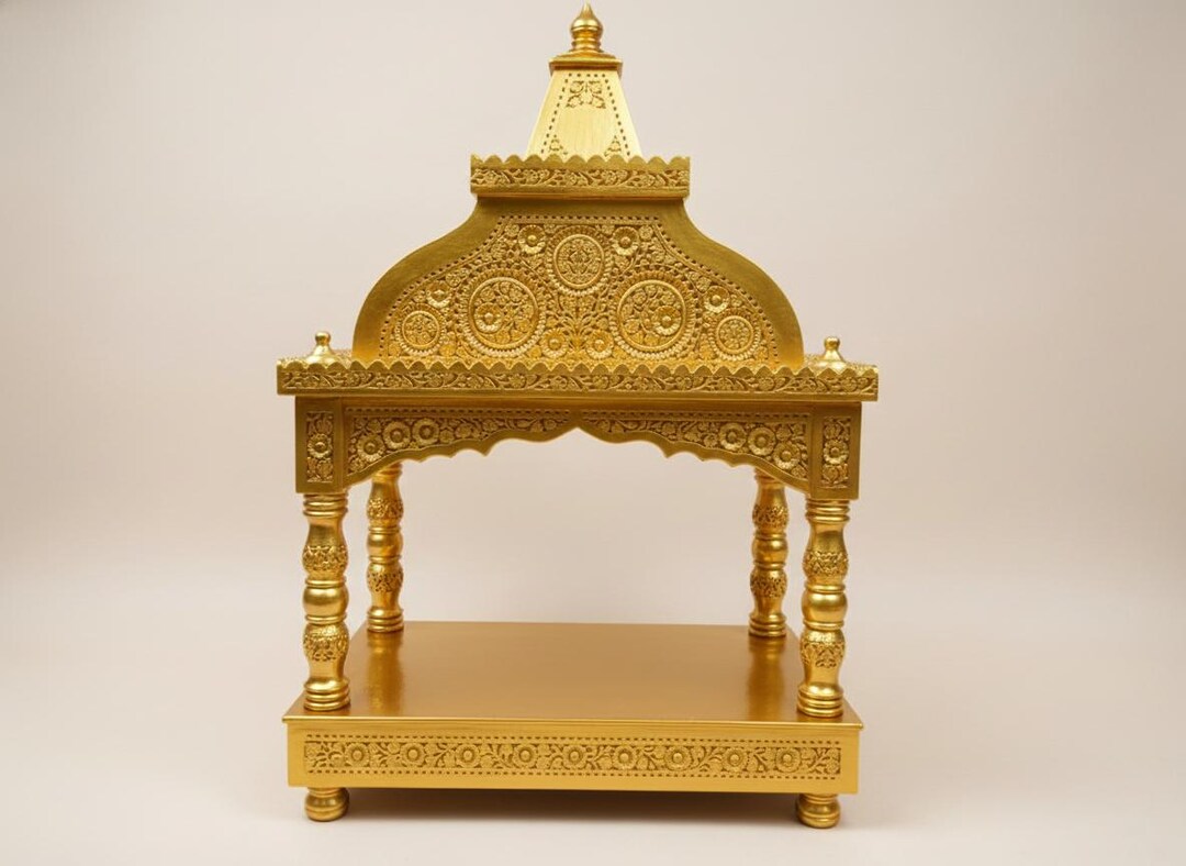 Hand Carved Sikh Palki Sahib in Gold Finish | Teak Wood Guru Granth ...