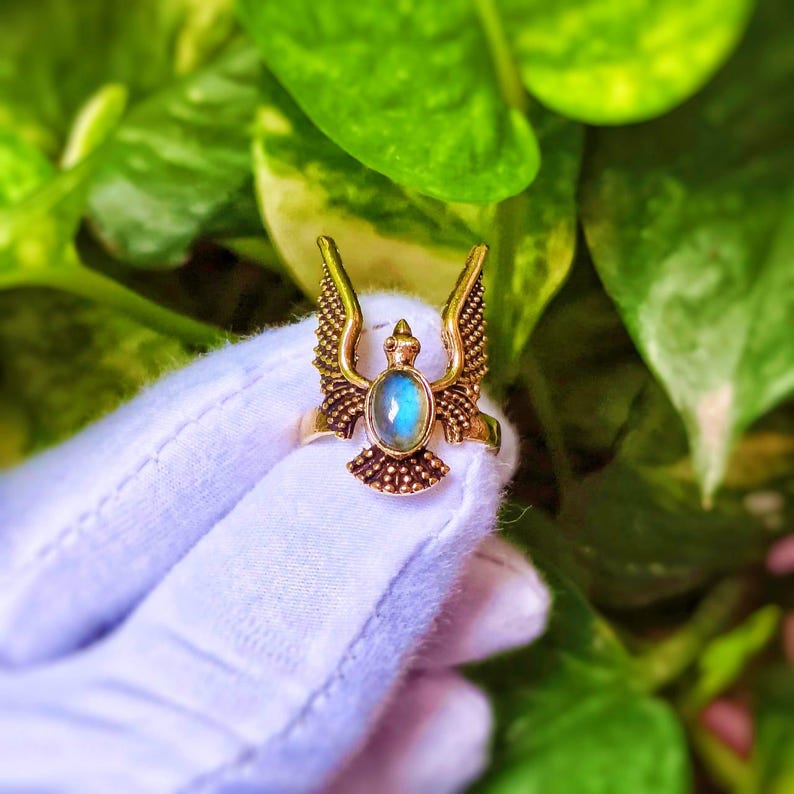 Labradorite Phoenix Ring: Adjustable Handmade Brass Scarab, Boho Gothic ...