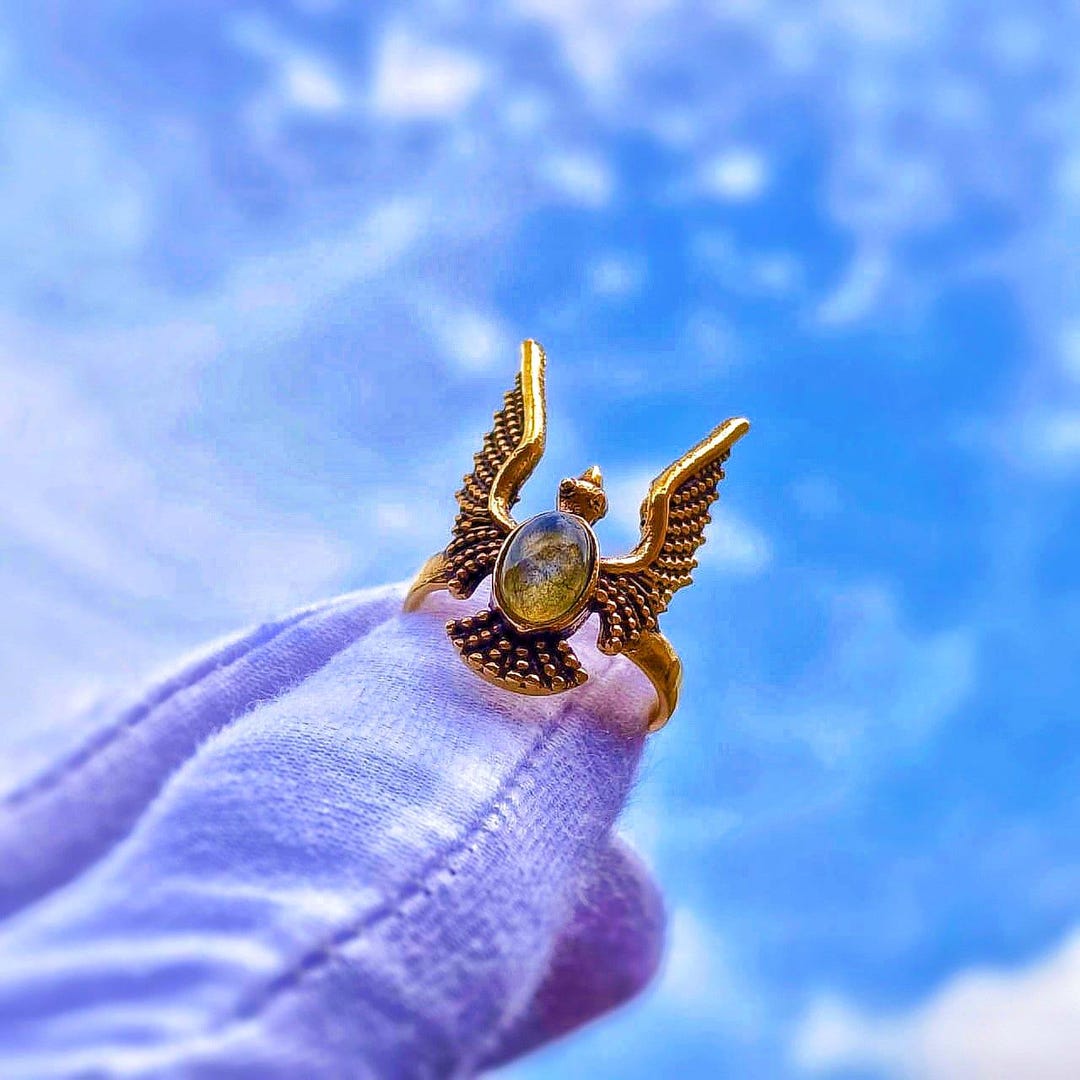 Labradorite Phoenix Ring: Adjustable Handmade Brass Scarab, Boho Gothic ...