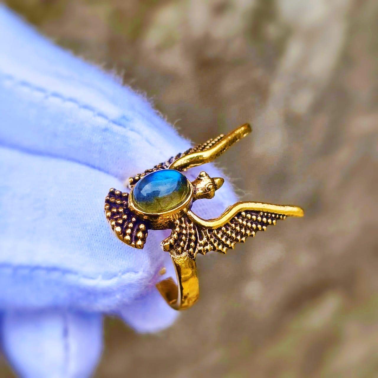 Labradorite Phoenix Ring: Adjustable Handmade Brass Scarab, Boho Gothic ...