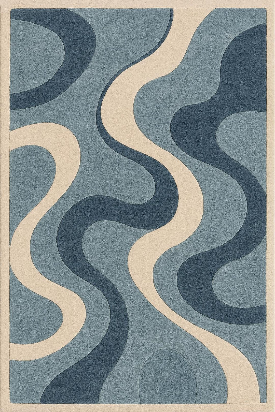 Modern Abstract Waves Rug – Blue & Cream Geometric Tufted Area Rug ...