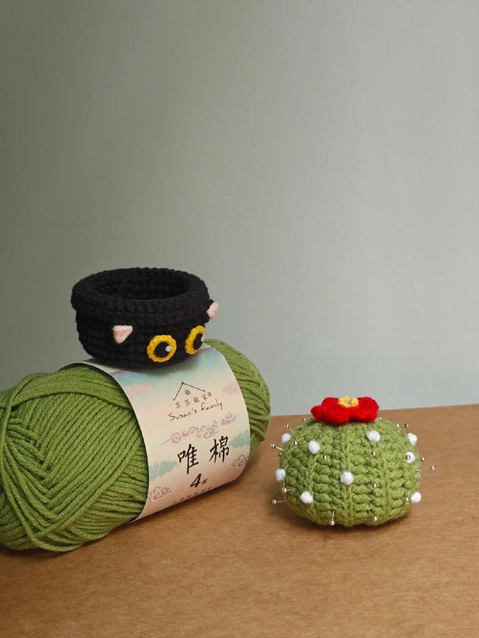 Cactus Cat Pincushion Crochet Pattern, Mini Big Eyes Black Cat Potted ...