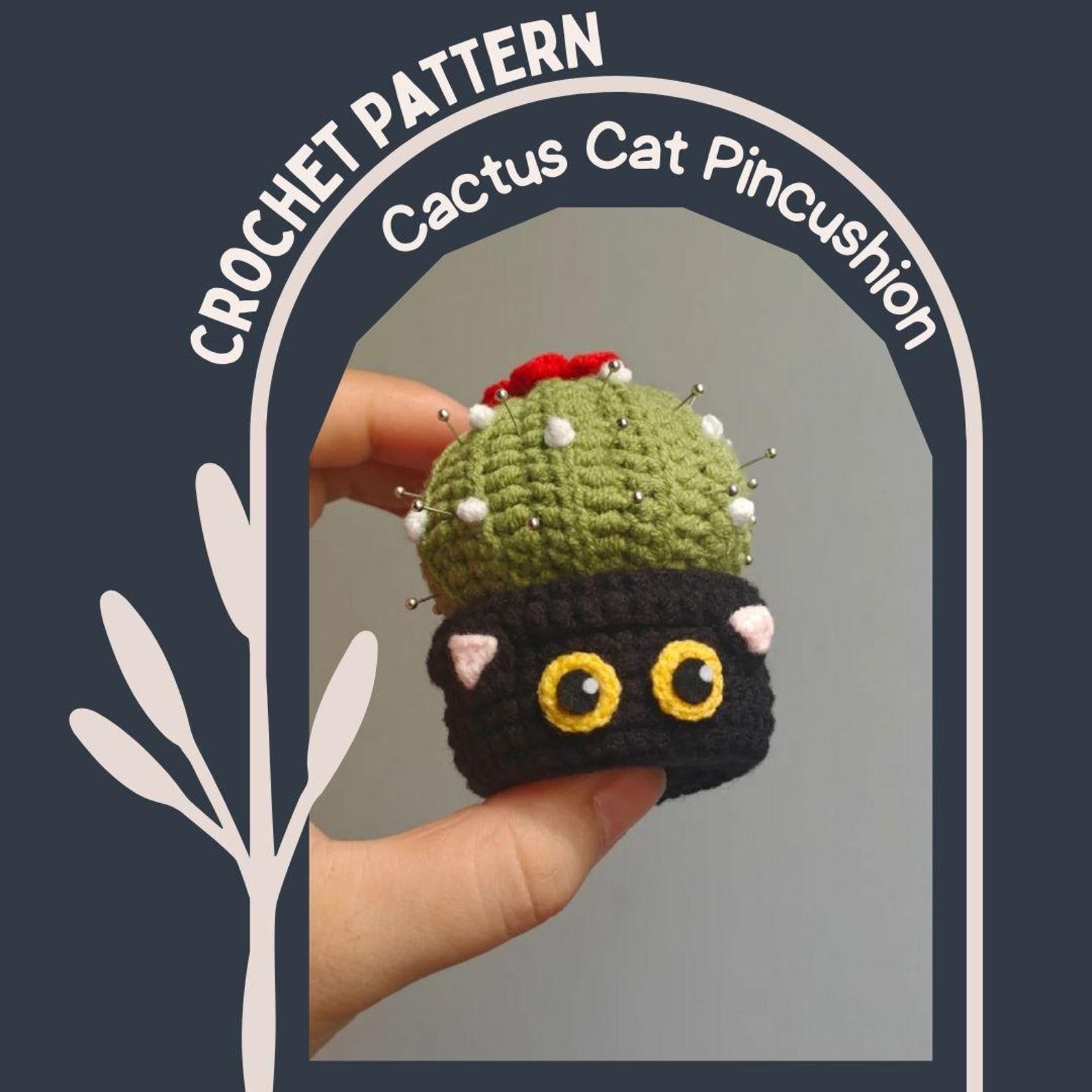 Cactus Cat Pincushion Crochet Pattern, Mini Big Eyes Black Cat Potted ...