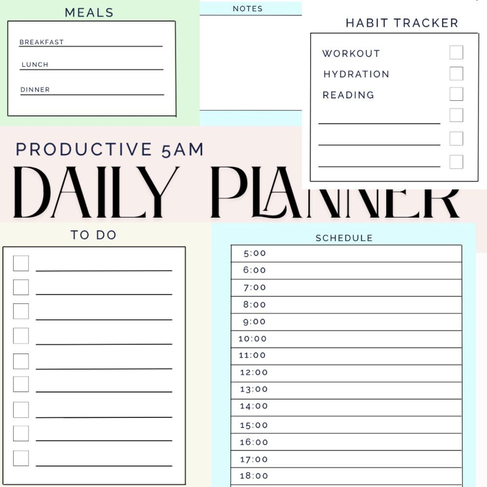 Productive 5am DAILY PLANNER, Pack of 5, Pastels, A4, Printable, Buy ...