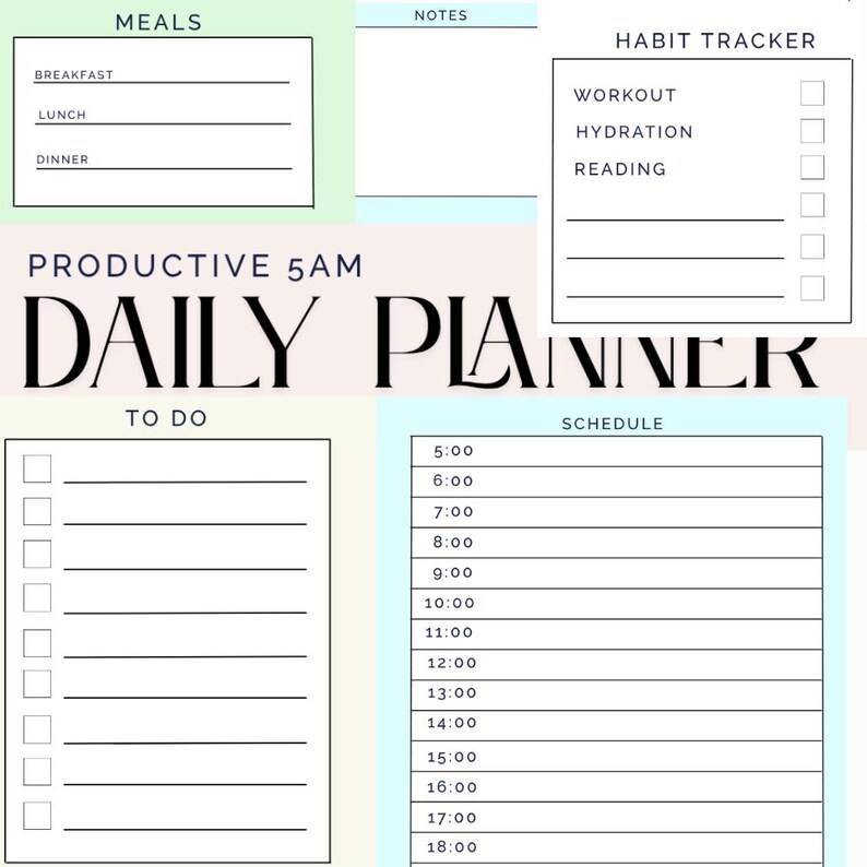 Productive 5am DAILY PLANNER, Pack of 5, Pastels, A4, Printable, Buy ...
