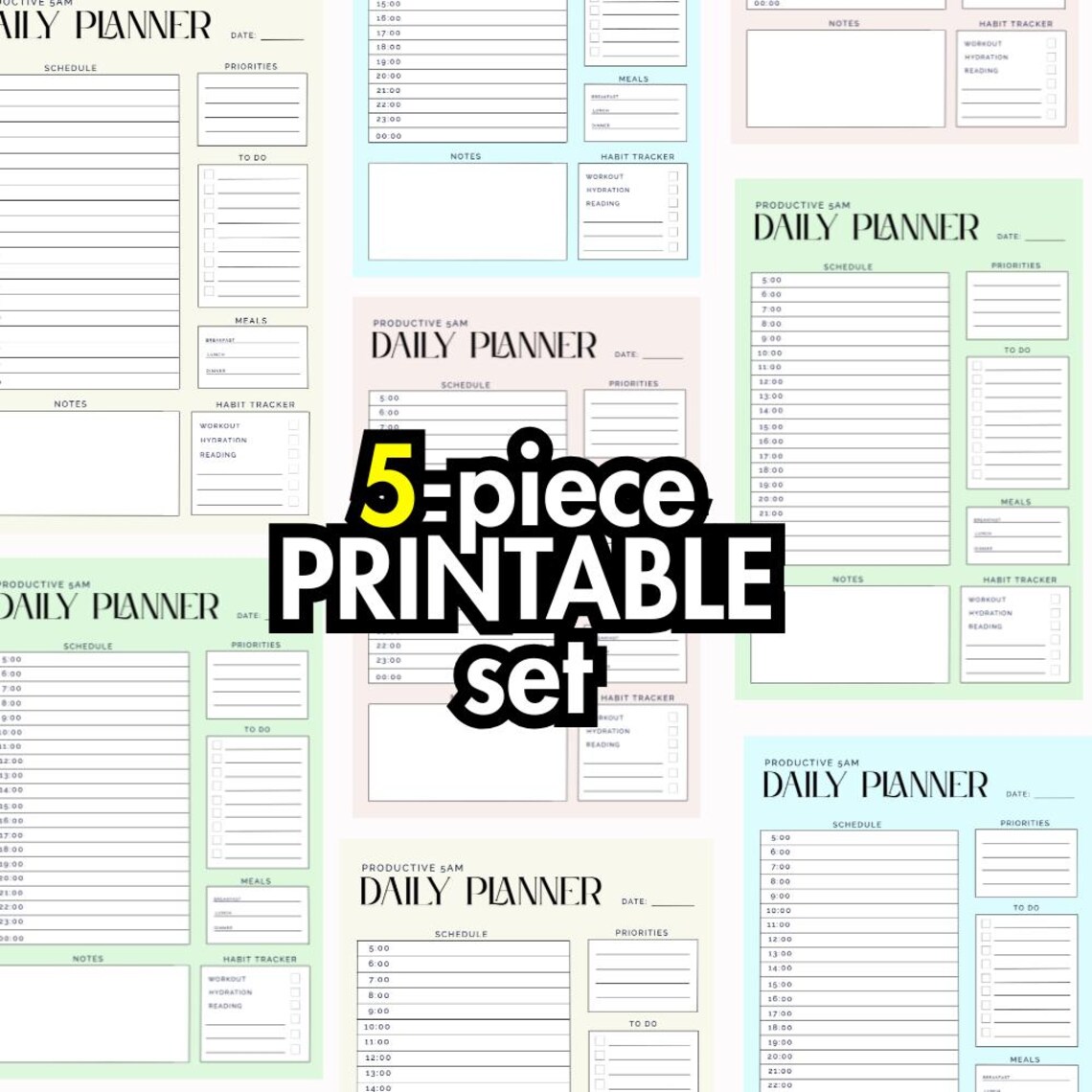 Productive 5am DAILY PLANNER, Pack of 5, Pastels, A4, Printable, Buy ...
