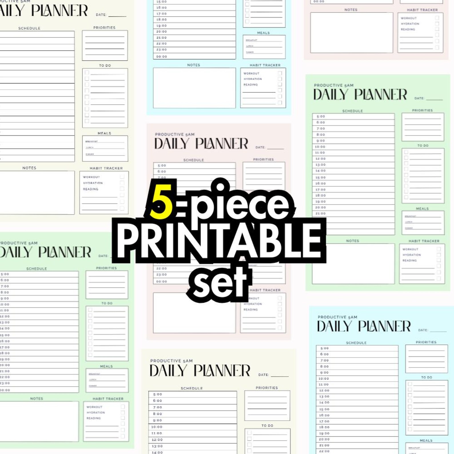 Productive 5am DAILY PLANNER, Pack of 5, Pastels, A4, Printable, Buy ...