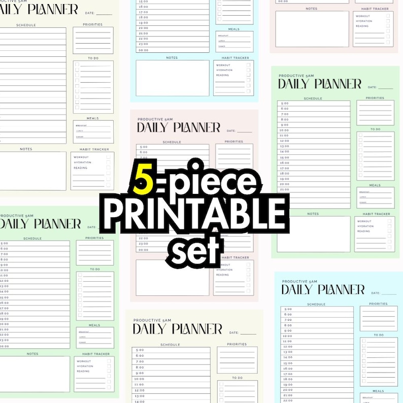 Productive 5am DAILY PLANNER, Pack of 5, Pastels, A4, Printable, Buy ...