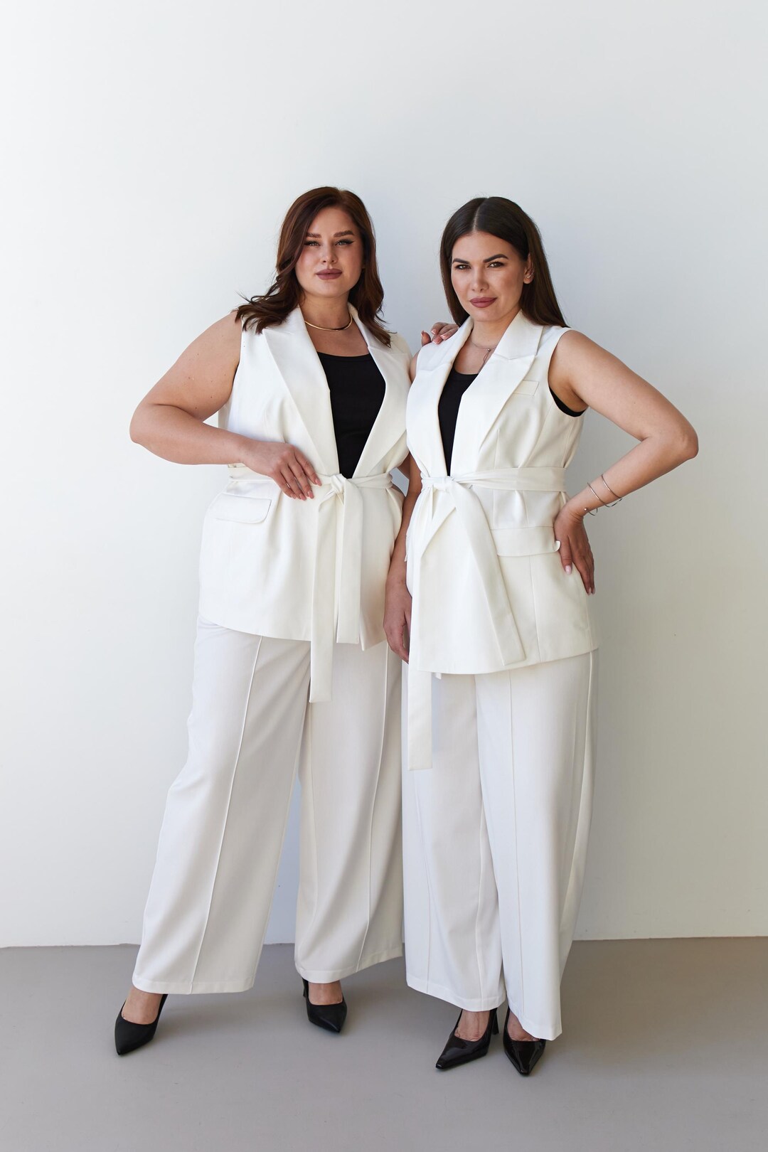 Plus Size Long White Vest With Belt – Sleeveless Vest for Women ...