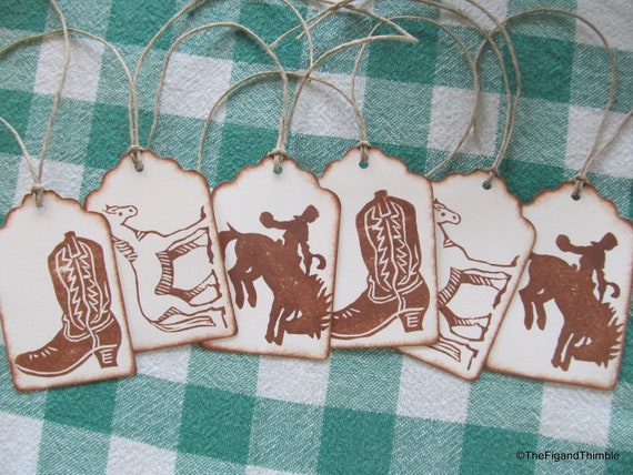 Cowboy Gift Tags Hand Stamped Set of Six From Original Hand - Etsy
