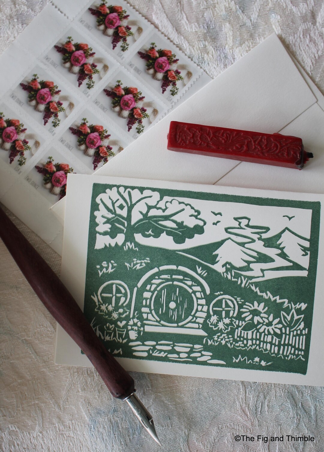 Hobbit Hole Tolkien Inspired Notecard Invitations- Handstamped Set of ...