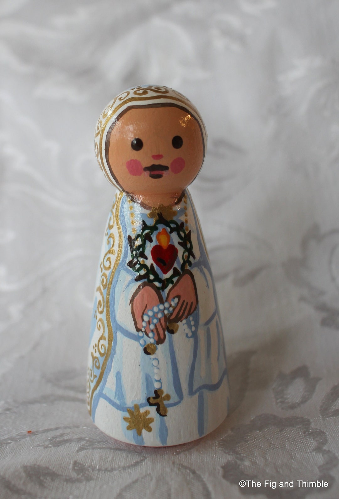 Our Lady of Fatima Peg Doll - Hand Painted 3 1/2" Size - Etsy