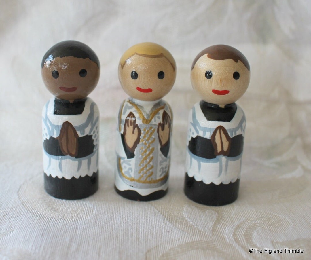 Priest and Altar Boys Peg Dolls Set of Three (white Vestments) - Small ...