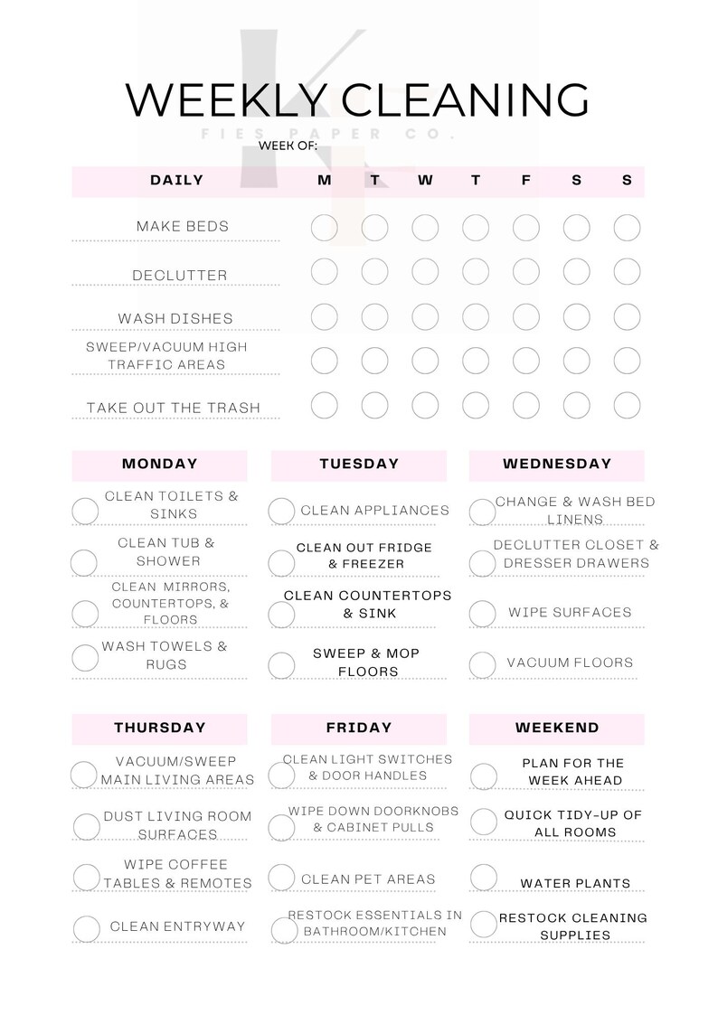 Cleaning Check List - Etsy