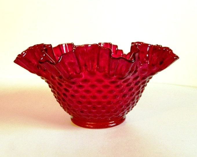 Fenton Glass Red Ruffled Hobnail Bowl - Etsy