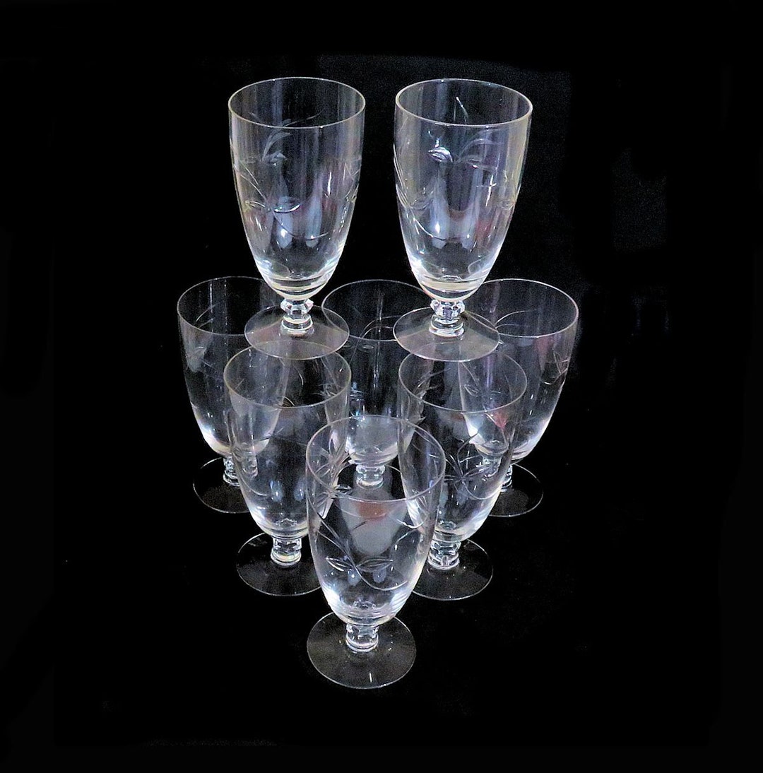 Eight Crystal Water Goblets Simple Leaf Pattern - Etsy