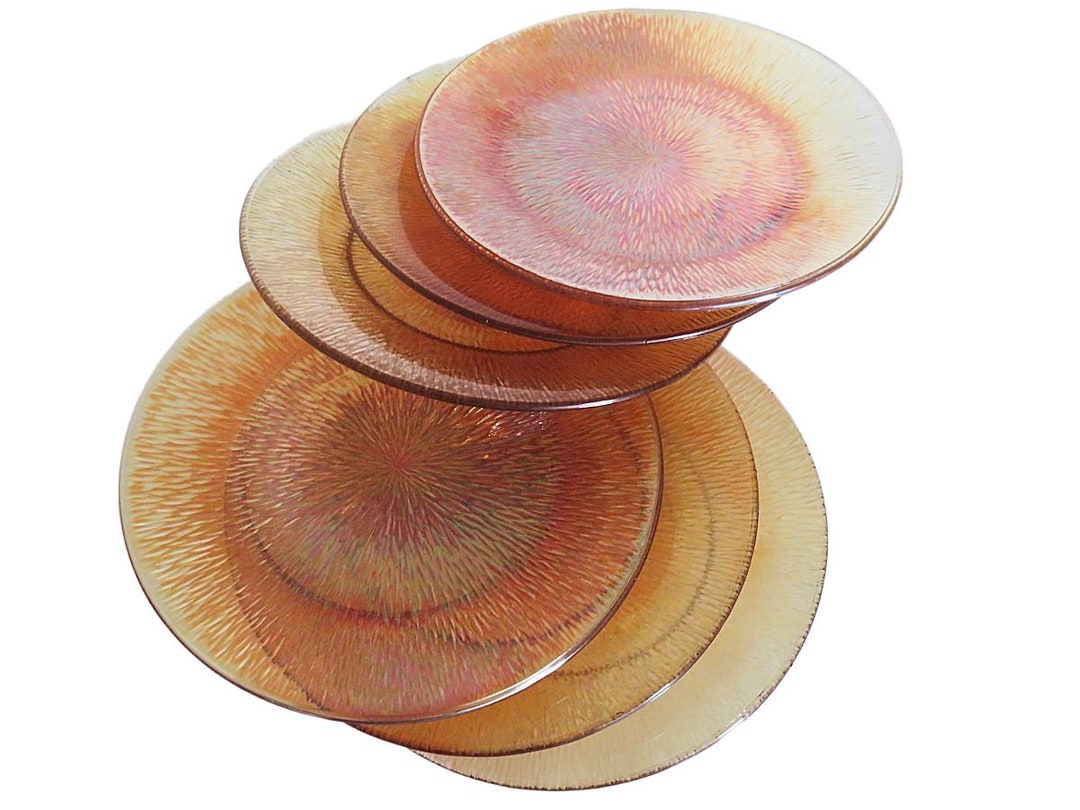Six Textured Marigold Carnival Glass Plates - Etsy