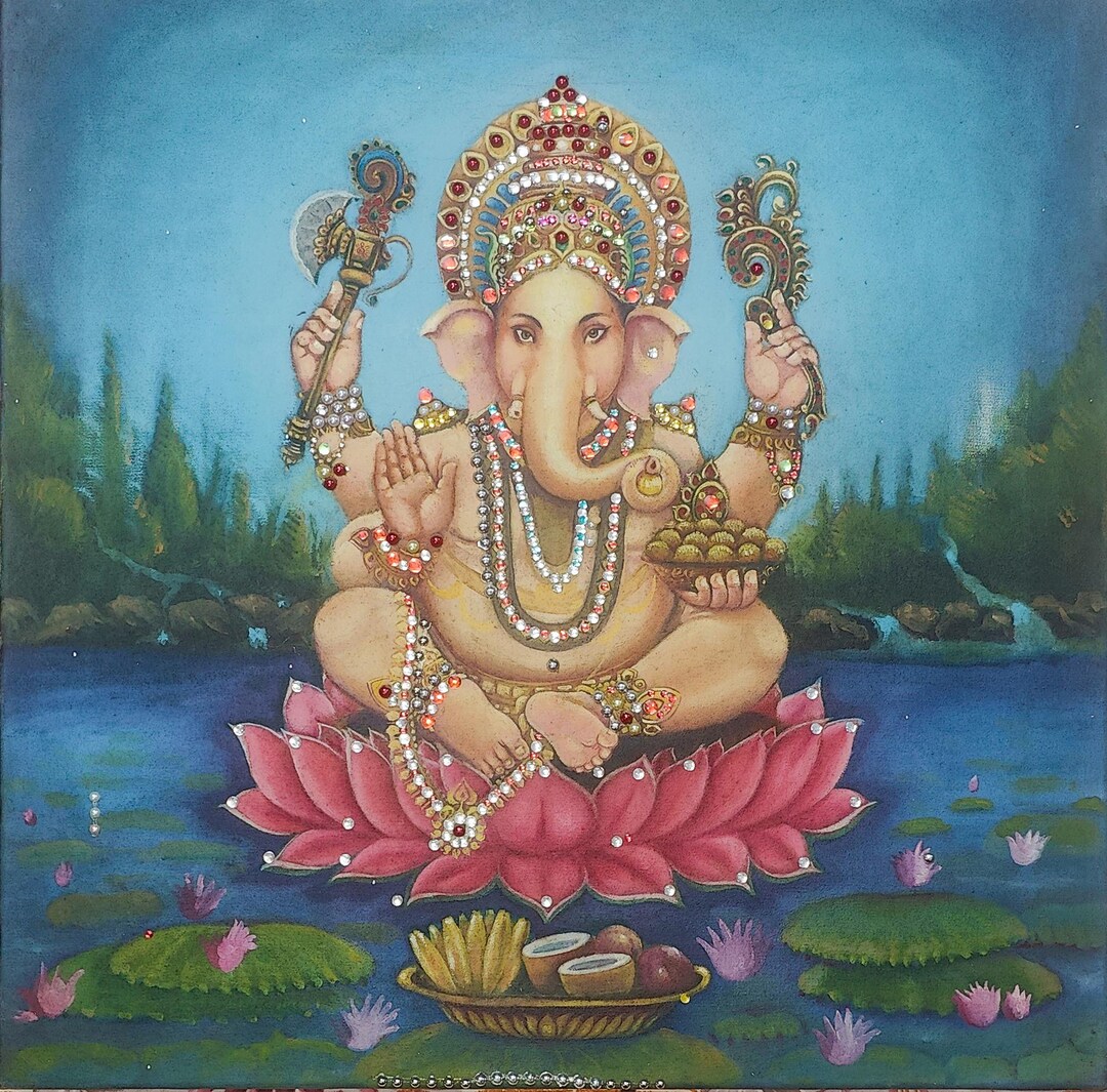 Ganpati Bappa Handmade Painting Spiritual Home Décor Indian God Wall ...