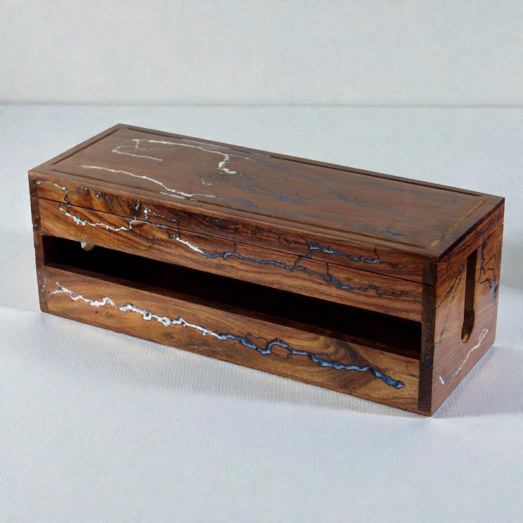 Rosewood Cable Management Box: Resin Inlay Cord Organizer - Etsy