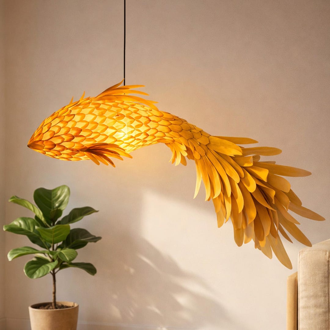 Fish Lampshade Pendant Light Wood Veneer Ceiling Lamp Fish Light ...