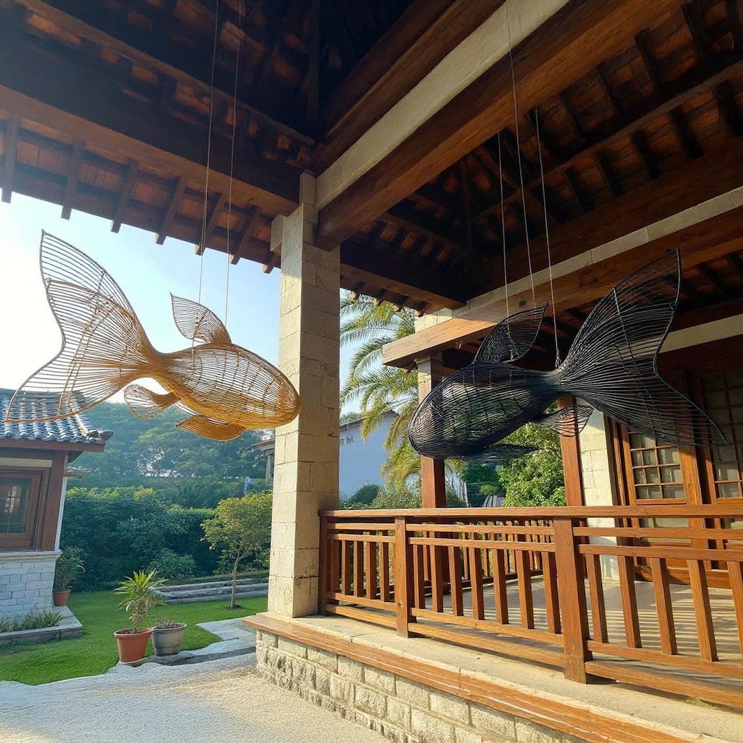 Rattan Fish Pendant Lamp Woven Fish Chandelier Lighting Art Decor ...