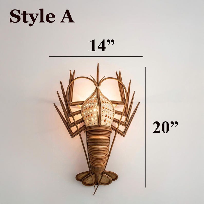 Wall Sconce Fish Light Rattan Crab Lamp Lobster Lampshade Decor Wall ...