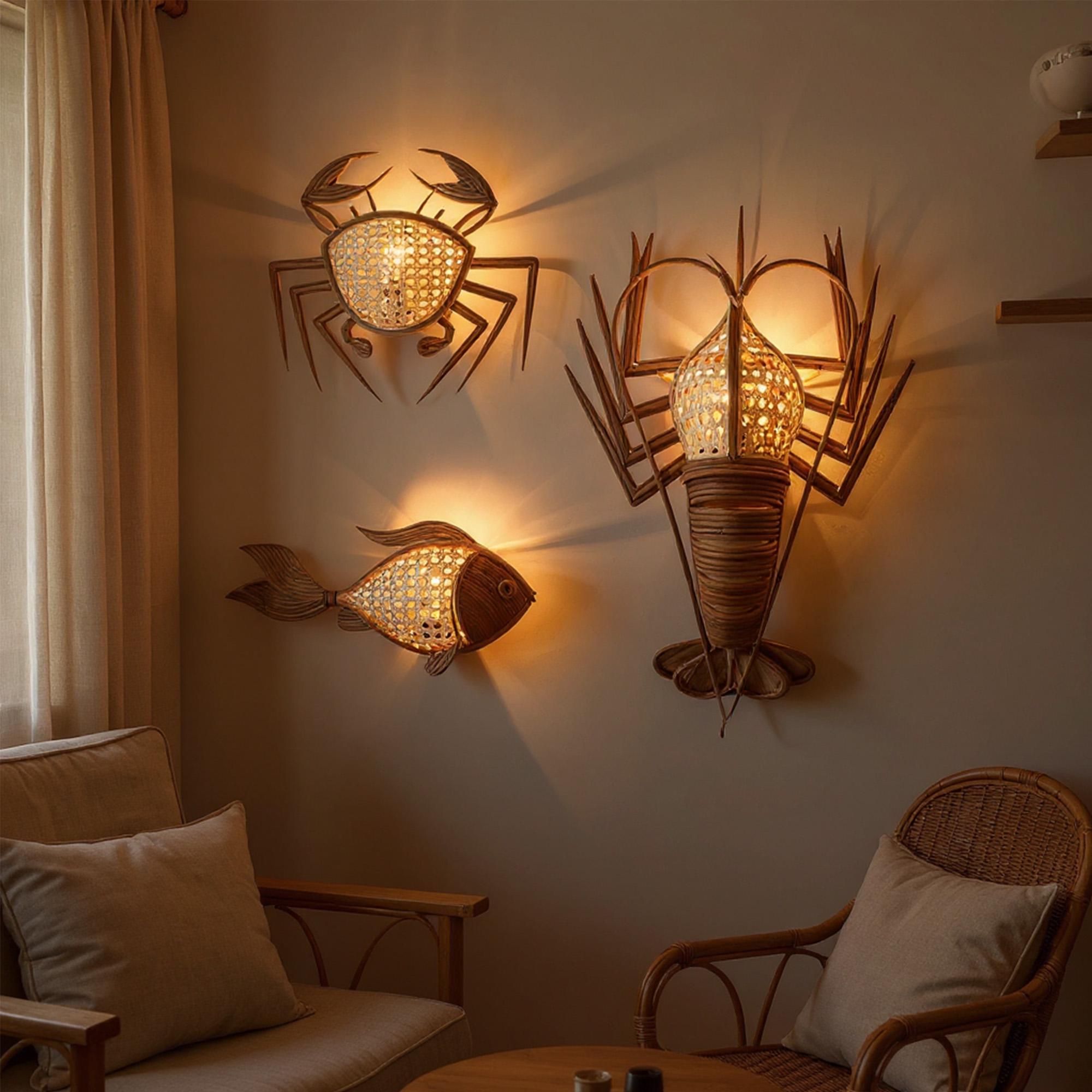 Wall Sconce Fish Light Rattan Crab Lamp Lobster Lampshade Decor Wall ...