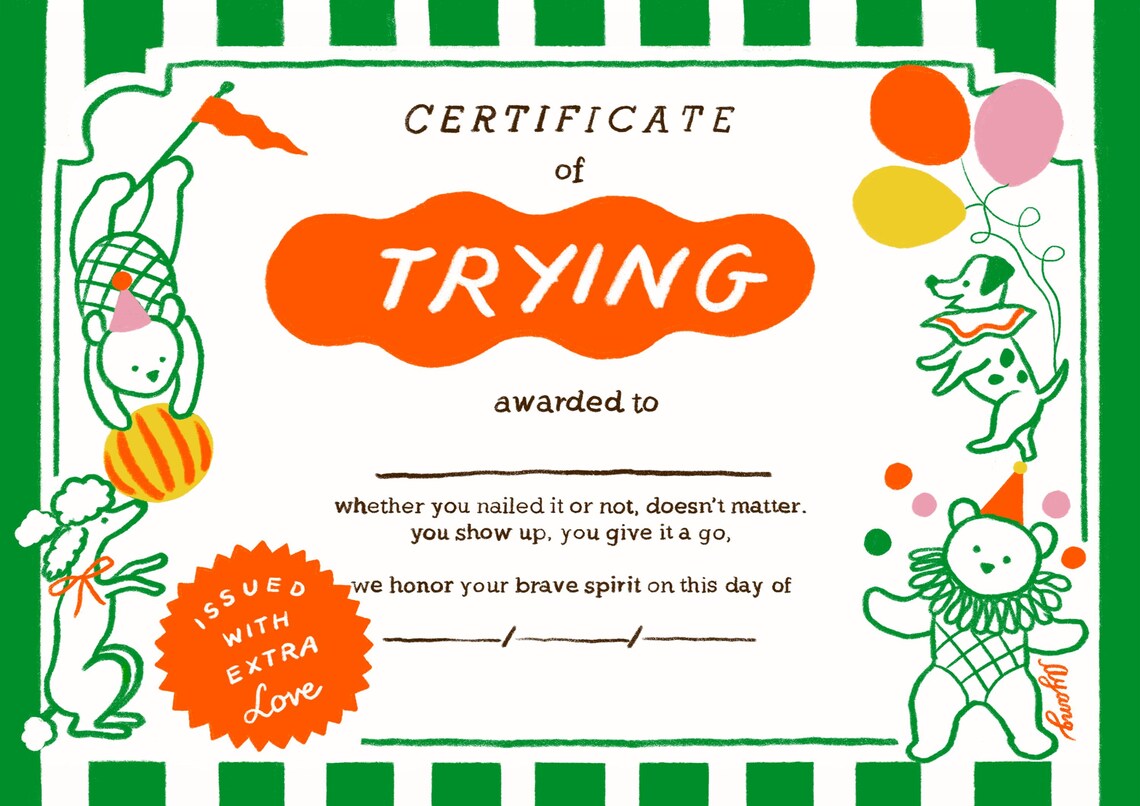Printable Certificate for Trying, Kids Emotional Award, Encouragement ...