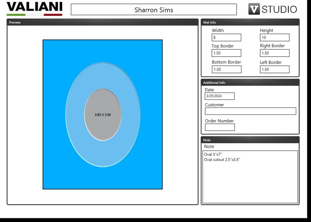 Picture Mat CUSTOM Sharron Sims Cut for Oval Frame 5x7 With 2.5x3.5 ...