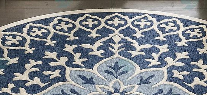 Hand-tufted Wool Mandala Rug, Round Blue Floral Medallion Home Decor - Etsy