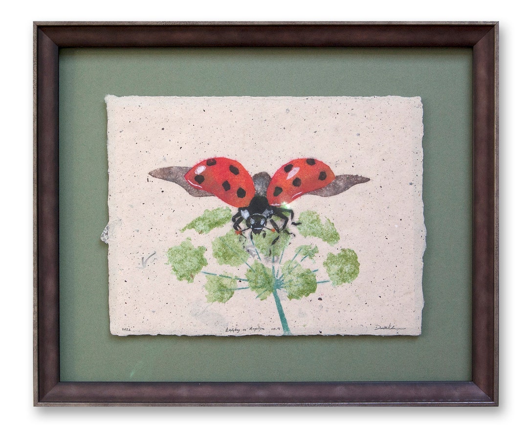 Ladybug on Angelica No. 4 (2022), Framed – Beetle Pulp Painting on ...