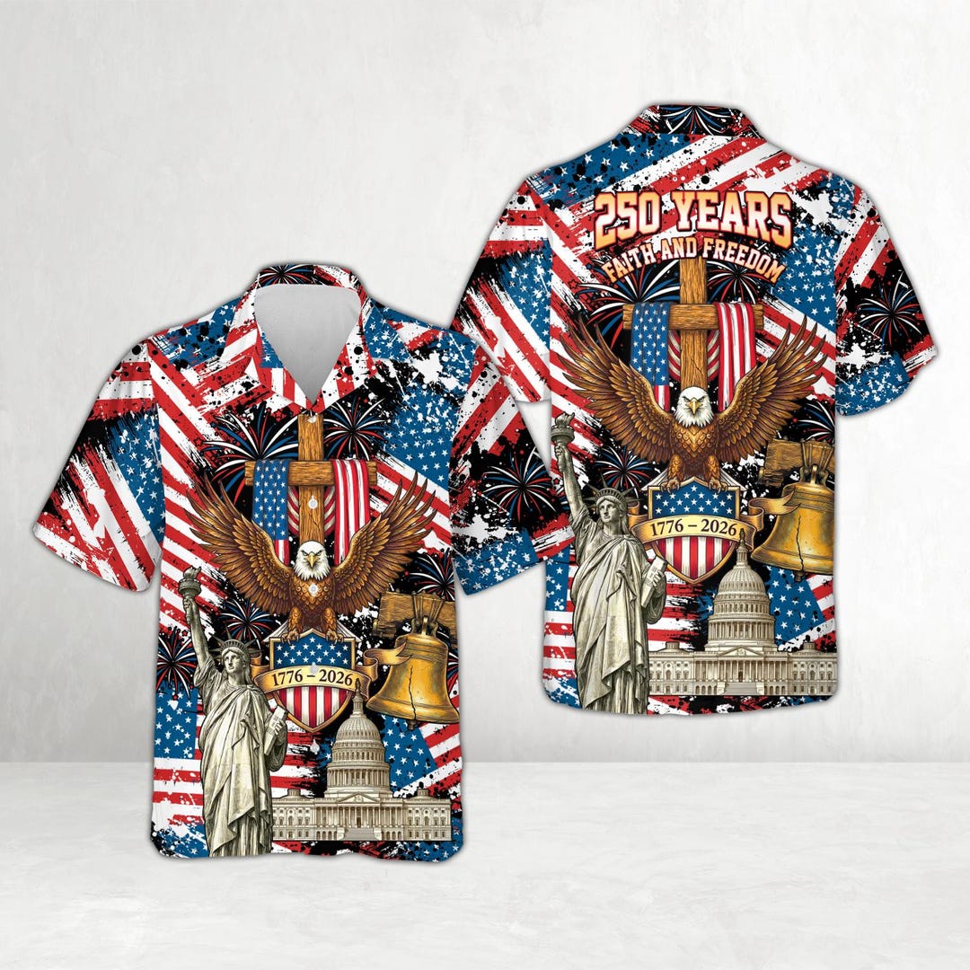 Firework 250th Anniversary Hawaiian Shirt, America Cross Button Shirt ...