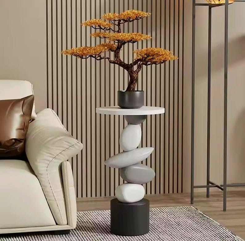 Zen Stone Stack Side Table: Modern Minimalist Plant Stand - Etsy