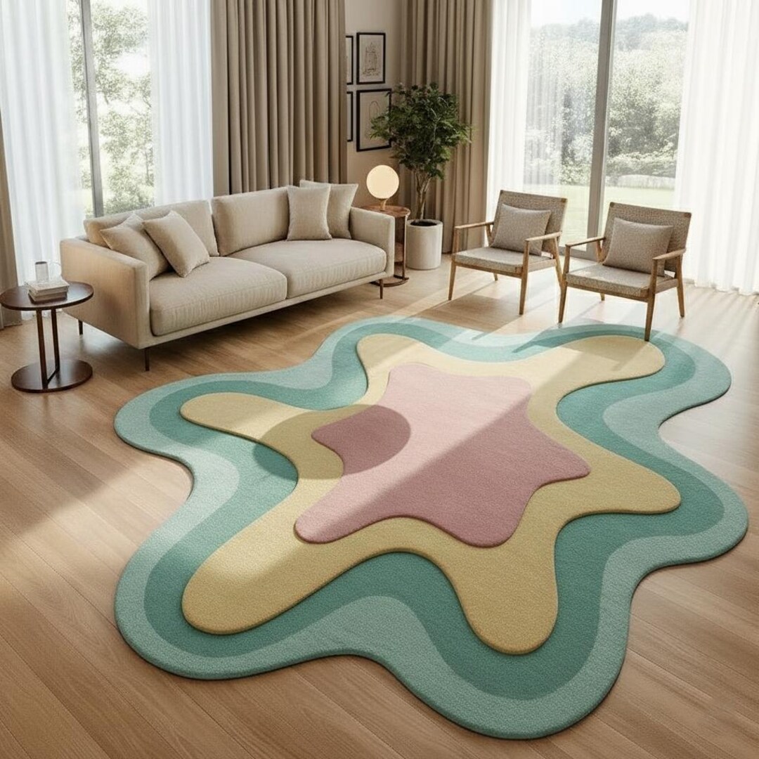 Hand Tufted Wool Rug: Pastel Wavy Design, Modern Abstract Carpet - Etsy