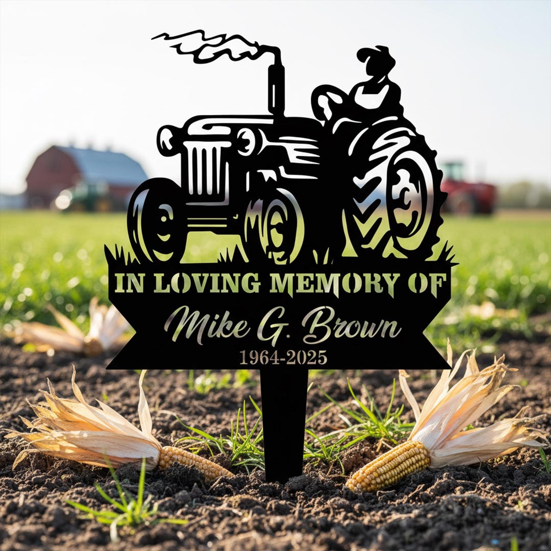 Custom Tractor Farmer Memorial Garden Marker, Tractor Memorial Garden ...