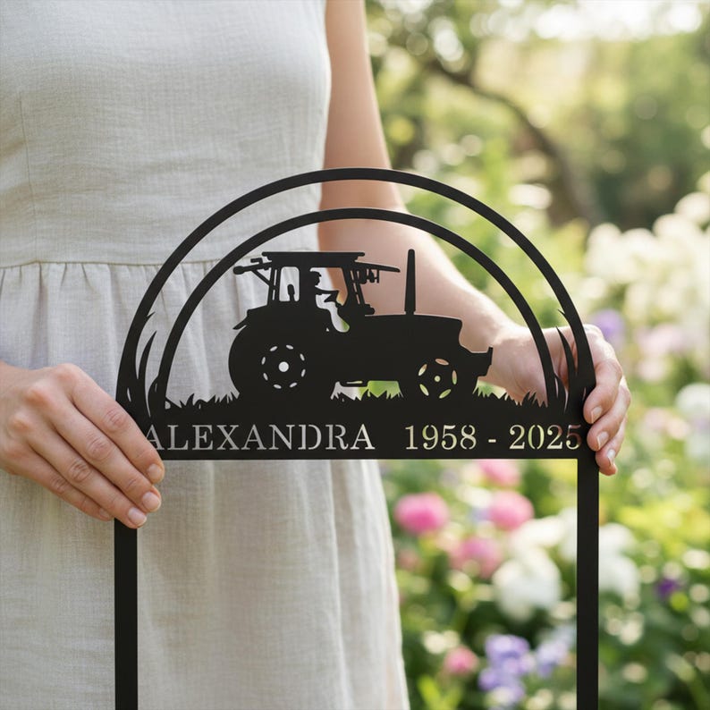 Custom Tractor Memorial Plaque Stake, Memorial Farmer Gift, Tractor ...
