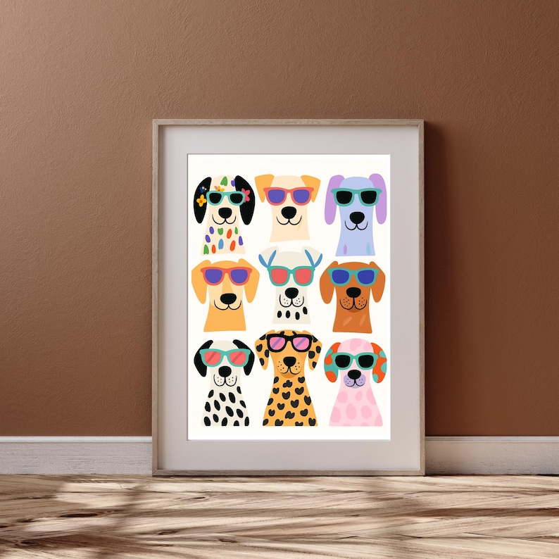 Funny Dogs With Sunglasses Print, Modern Nursery Decor (digital ...