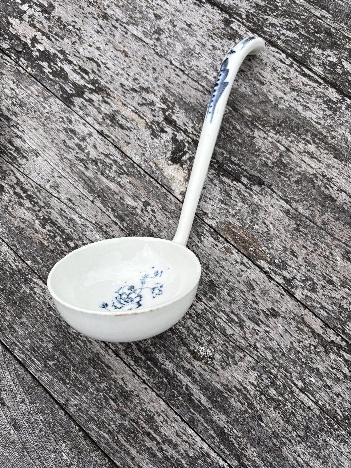 Vintage White Ceramic Ladle With Classic Blue and White Country Floral ...