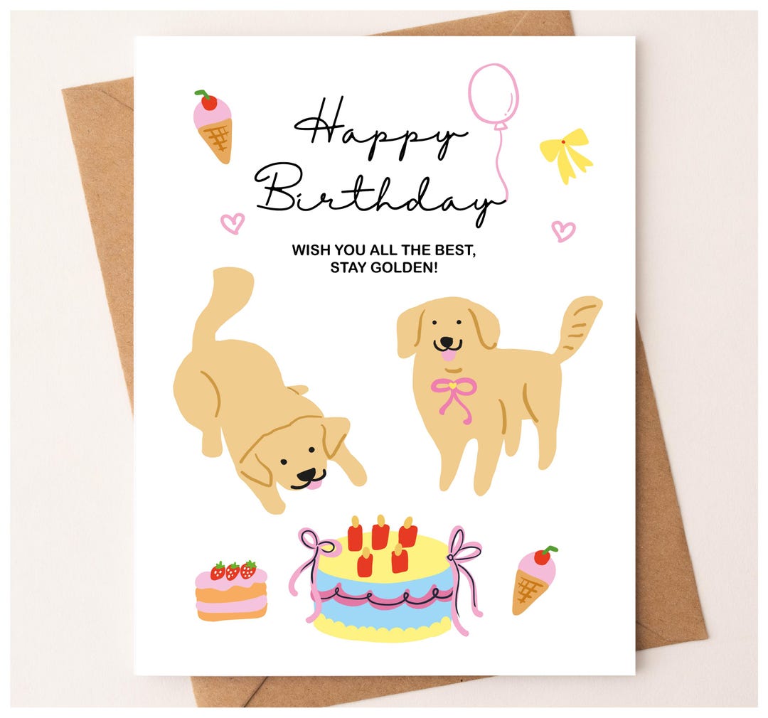 Golden Retriever Birthday Card: Dog Lover Happy Birthday Greeting - Etsy