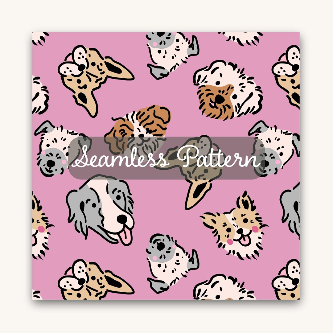Funny Dog Faces Seamless Pattern, Pet Breed Illustration (digital ...