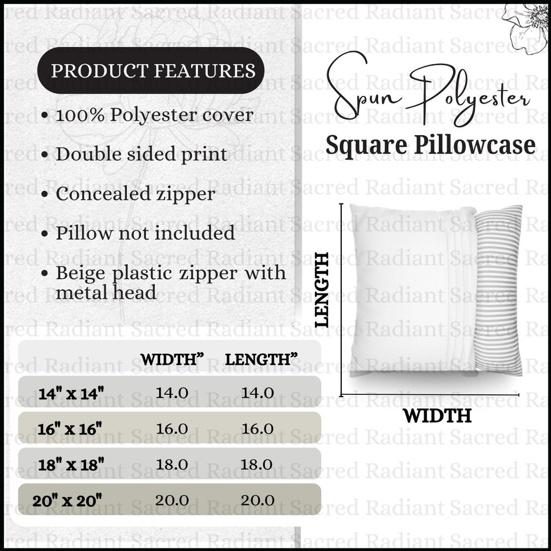 Square Pillowcase Product Features Sheet Digital Download Printable ...