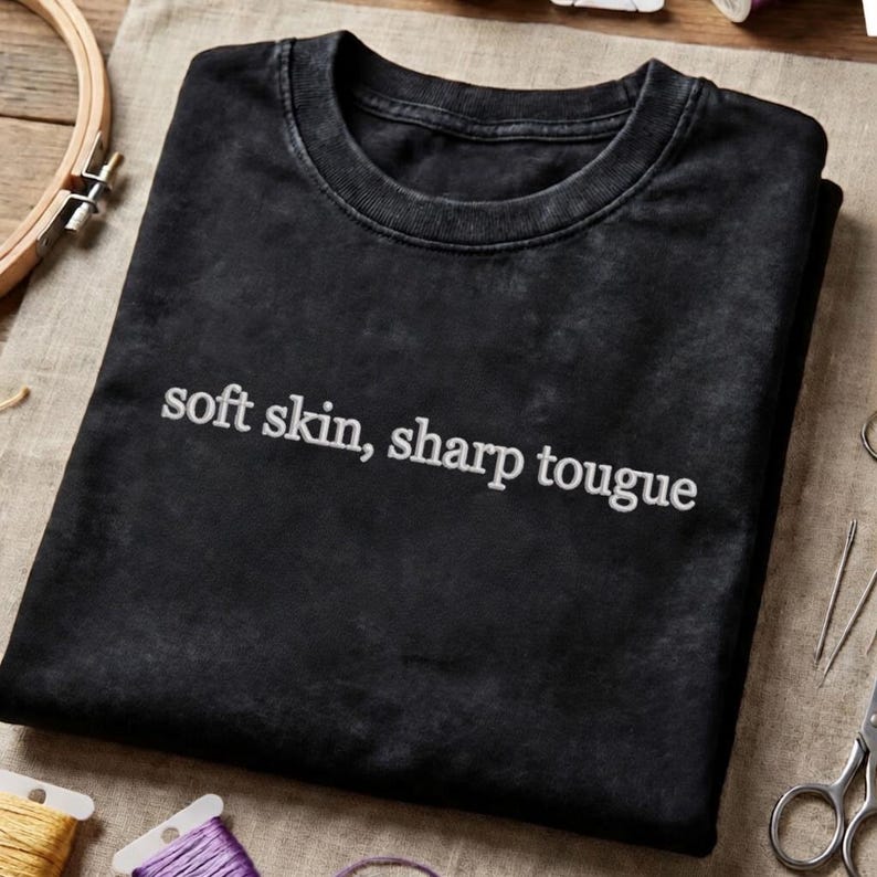 Soft Skin, Sharp Tougue Embroidered T-shirt, Ocean Quote Tee, Summer ...